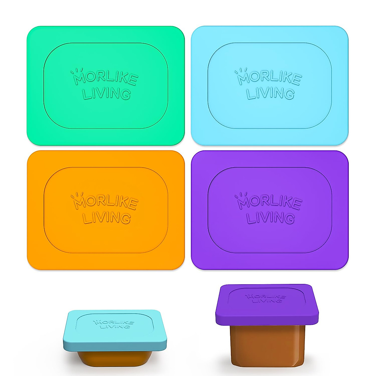Morlike Baby Food Lids Compatible with Gerber Food Containers, Silicone Container Lid for Baby Food Storage, Reusable and Dishwasher Safe, BPA Free - Lids Only (4 Pack, 4 Color)