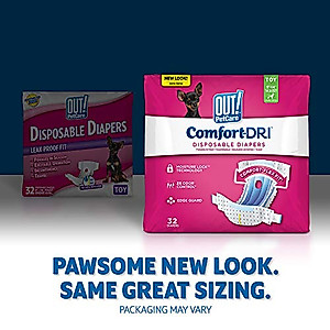 OUT! Pet Care Disposable Female Dog Diapers | Absorbent with Leak Proof Fit | Toy, 32 Count