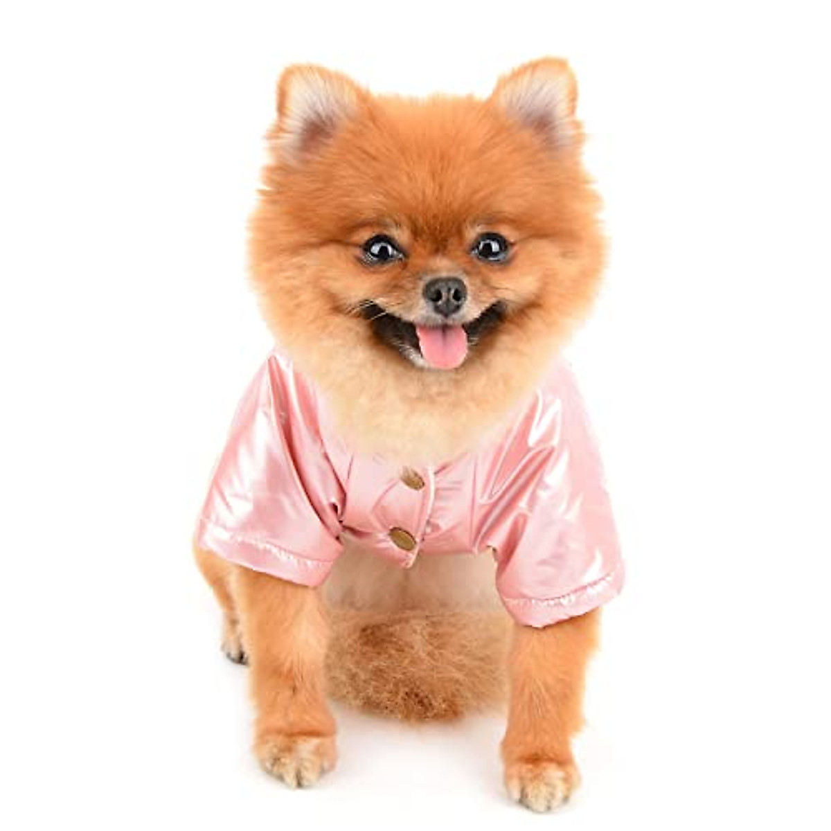 SMALLLEE_LUCKY_STORE Pet Metallic Padded Puffer Jacket Winter Snow Coat Fleece Lined with D-Ring for Small Dog Cat Boys Girls Puppy Chihuahua Yorkie Warm Cold Weather Clothes,Pink,S