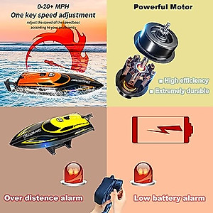 RANFLY RC Boat with 2 Rechargeable Battery, 20+ MPH Fast Remote Control Boat for Pools and Lakes, 2.4G RC Boats Pool Toys for Adults and Kid