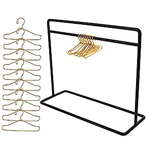 KOMBIUDA 1 Set Clothes Hanger Closet Racks for Hanging Clothes Miniture House Furniture Clothes Organizer Rack Mini Clothing Wardrobe Clothes Rack Miniature Hanger Display Stand Black Metal
