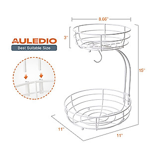 Auledio 2-Tier Fruit Vegetables Basket Bowl Storage With Banana Hanger,Pure White