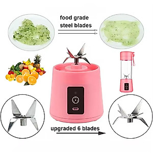 Portable Blender, Personal Blender Portable, USB Portable Blender for Smoothies with 6 Ultra Sharp Blades, Portable Blenders for Travel/Picnic/Office/Gym Pink