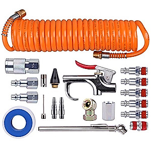 WYNNsky 1/4 Inch NPT Air Accessory Kit - 20 Piece, Air Compressor Hose Tool Kit with Coil PU Hose/Blow Gun/Tire Gauge/Storage Case