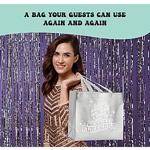 Pop Fizz Designs Last Disco Bachelorette Gift Bags (Set of 7) 70s Bachelorette Party Favors Bags I Let’s Get Funked Up Non-Woven Disco Tote Gift Bags I Iridescent Bridesmaid Bags