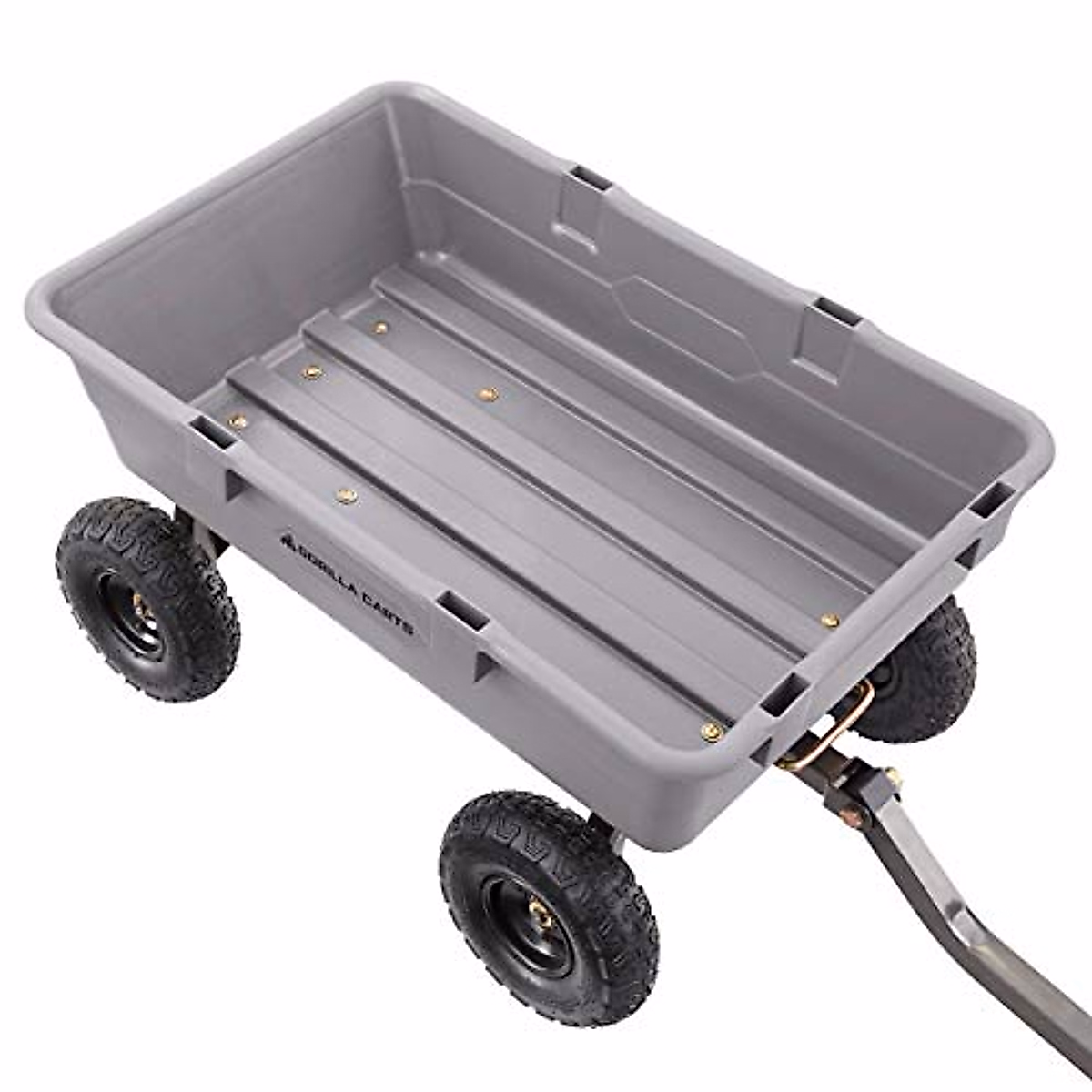 Gorilla Carts 800 Pound Capacity Heavy Duty Poly Yard Garden Steel Dump Utility Wheelbarrow Wagon Cart with 2 in 1 Towing ATV Handle, Gray