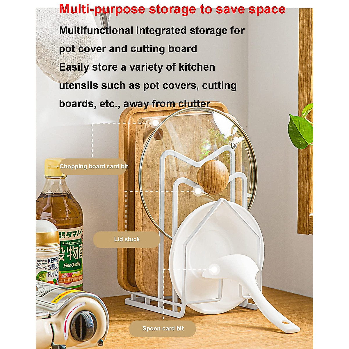 HAOCESS Pot Lid Organizer, Cutting Board Rack, Kitchen Shelf Chopping Board Rack, Kitchen Countertop Drain Storage Shelf, Bedroom Study Bookshelf Desk Organization (White)