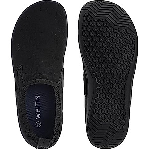 WHITIN Wide Toe Box Barefoot Sneakers for Men Slip on Fashion Canvas Minimalist Shoes Zero Drop Sole Size 9.5 Width 10W Casual Walking All Black 43