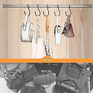 VOOWO Purse Hanger for Closet 2 Pack Purse Hanger + 6 Pack Purse Hook for Closet, Metal Twisted S Hook, Purse Handbag Hanger Closet Organizer, Closet Rod Hooks for Hanging Purse Valentine's Day Gift