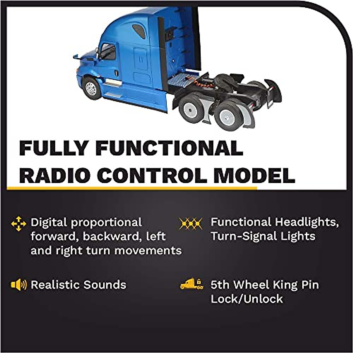 Diecast Masters RC Truch Freightliner Cascadia Truck | Fully Functional Radio Control Raised Roof Sleeper Cab | 1:16 Scale Model Remote Control Truck, RC Semi Truck | Diecast Model 27006