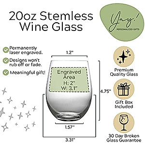 Yay! Personalized Gifts Never Too Far To Wine Together Customizable Wine Glass - Long Distance Friendship Gift, Moving Away Gift or Housewarming Gift (20oz Stemless Wine)
