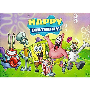 5x3ft Spongebob Happy Birthday Photography Backdrops Cartoon Kids Party Decoration Photo Backgrounds Studio Props Supplies