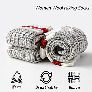 GLENMEARL 2 Pairs Merino Wool Hiking Trekking Winter Thick Warm Boot Crew Socks for Winter,Women,Men,Kids(Red and Pink 8-11)