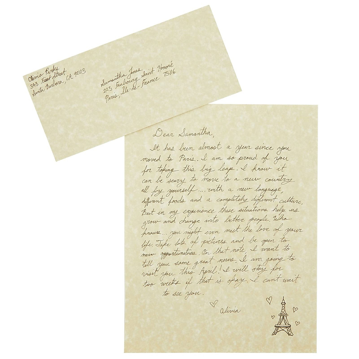 Best Paper Greetings 96 Pack Parchment Stationery Set (48 Textured Paper with 48 Matching Envelopes) for Writing Letters, Resumes, Business Use (Printer Friendly, 8.5 x 11 In)