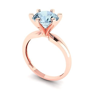Clara Pucci 2.50ct Round Cut Solitaire Natural Aquamarine Excellent Engagement Bridal Promise Anniversary Ring in 18K Rose Gold Size 3.5
