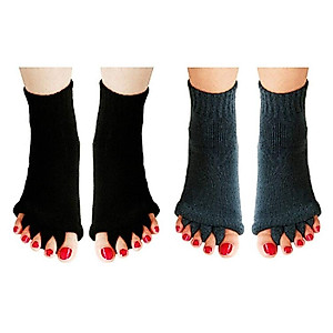 AIBEARTY 3 Pairs Yoga Sport Gym Five Toe Separator Socks Foot Alignment Pain Massage Toeless Socks