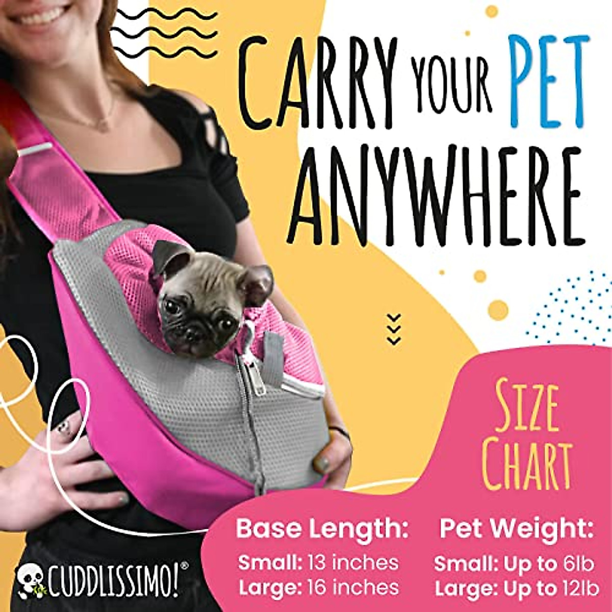 Cuddlissimo! Pet Sling Carrier - Small Dog Puppy Cat Carrying Bag Purse Pouch - For Pooch Doggy Doggie Yorkie Chihuahua Baby Papoose Bjorn - Hiking Front Backpack Chest Body Holder Pack To Wear (Pink)