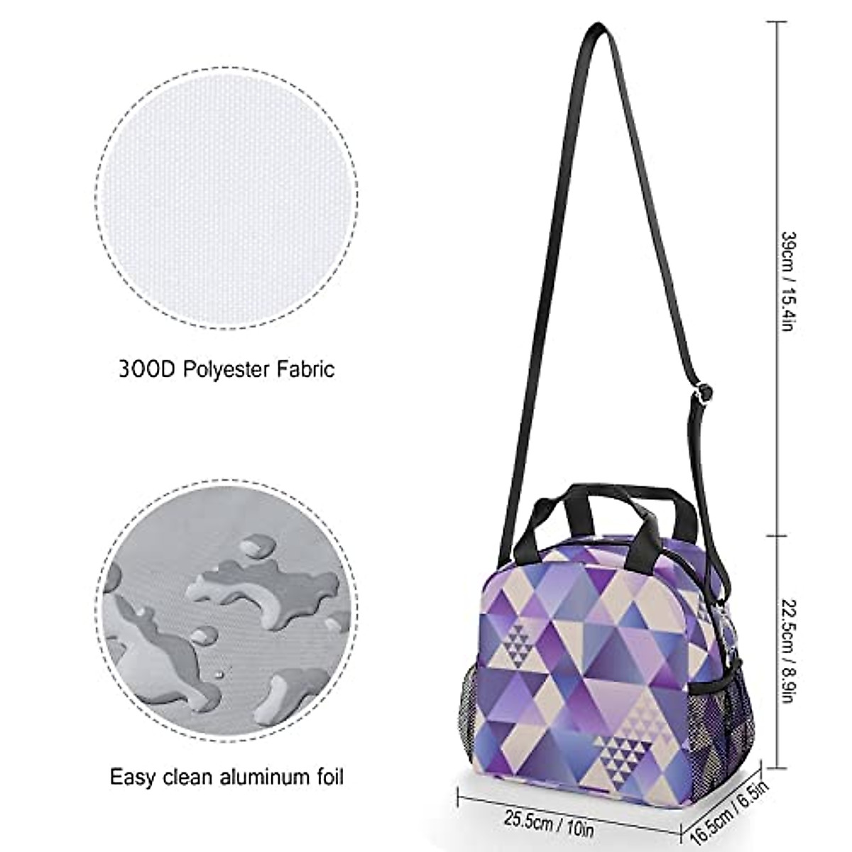 Ultra Violet Art Deco Printed Lunch Box Tote Bag with Handles and Shoulder Strap for Men Women Work Picnic