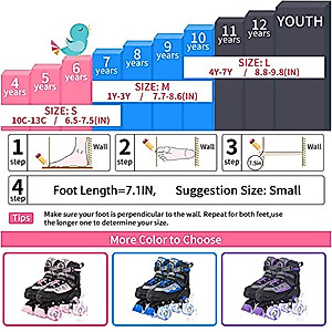 MammyGol Roller Skates for Kids Boys Girls, Adjustable Quad Skates with Light Up Wheels for Toddler Little Kids Ages 6-12 Size 1 2 3 4, Beginners Outdoor Sports, Pink