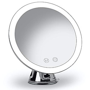 Fancii LED Lighted 10X Magnifying Makeup Mirror, Rechargeable - 3 Dimmable Tri-Color Light Settings, Suction Vanity Mirror, Metallic Finish, Cordless Travel Bathroom Mirror - Lana (Chrome)
