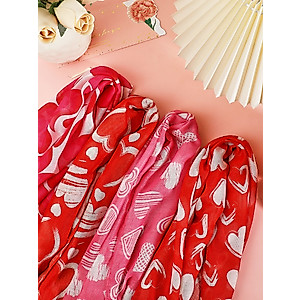 4 Pieces Valentine's Day Scarf for Women Pink White Heart Print Scarf Valentines Scarf for Women Girl Christmas Birthday Valentine's Gift, 4 Styles