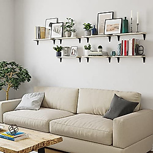 Wallniture Arras 17" Floating Shelves for Storage, Bookshelf Living Room Decor, Dining Room & Kitchen Shelves, Wall Shelves for Bedroom and Office Set of 7, Natural, Wood