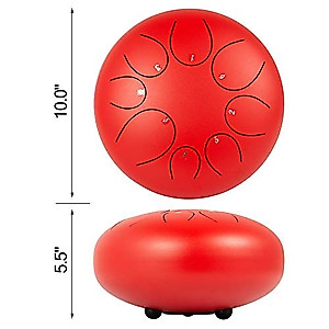 Happybuy Steel Tongue Drum 8 Notes 10 inches Mini Tongue Drum Red Handpan Drum Notes Percussion Instrument Steel Drums Instruments with Bag, Music Book, Mallets,Mallet Bracket