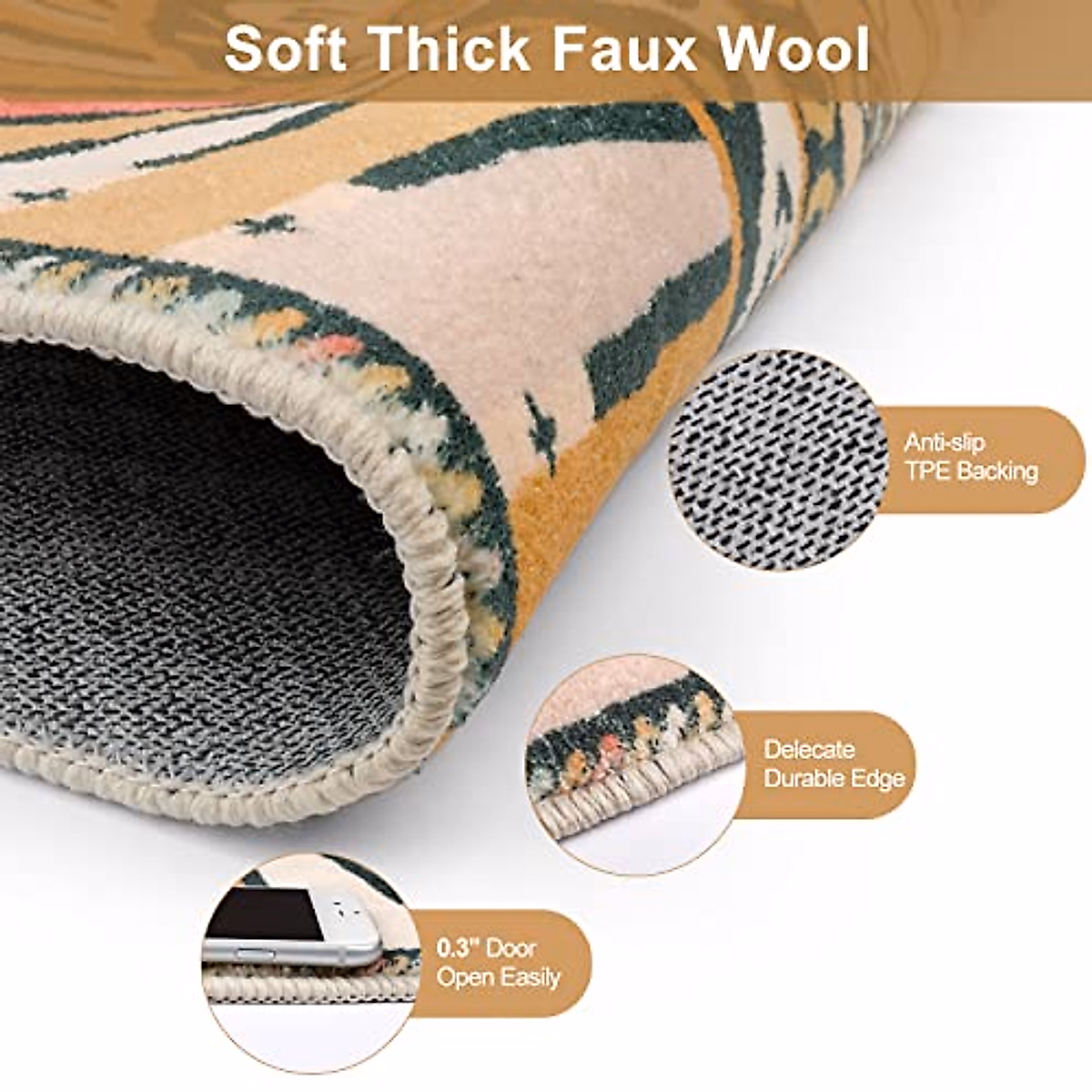 Sungea Retro Sun Round Rug for Bedroom, 4ft Soft Circle Washable Area Rug, Entryway Non-Slip Low Pile Throw Rugs, Carpet for Sofa Nursery Living Dining Room