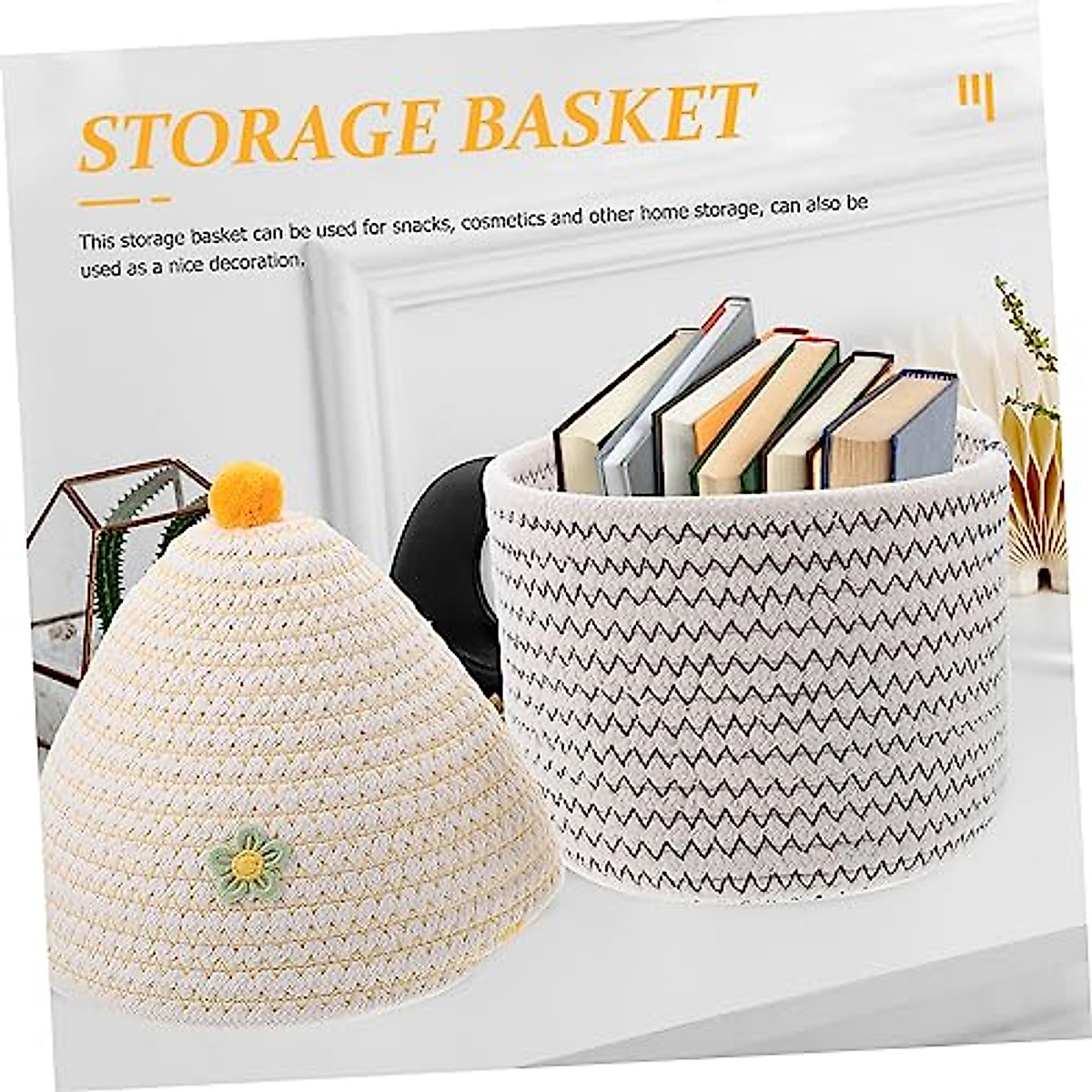 TOYANDONA Storage Basket Food Storage Bins Mini Trash Can with Lid Baby Foods Living Room Storage Basket Nursery Storage Baskets Small Woven Basket Cotton Yellow Baby Sundries Container Toy