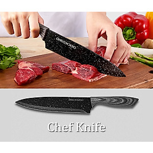 Dockorio all in one Kitchen Knife Set with Block, 19 PCS High Carbon Stainless Steel Sharp Serrated Steak Knives Set, Chef Knives, Bread Knife, Scissor, Sharpener,