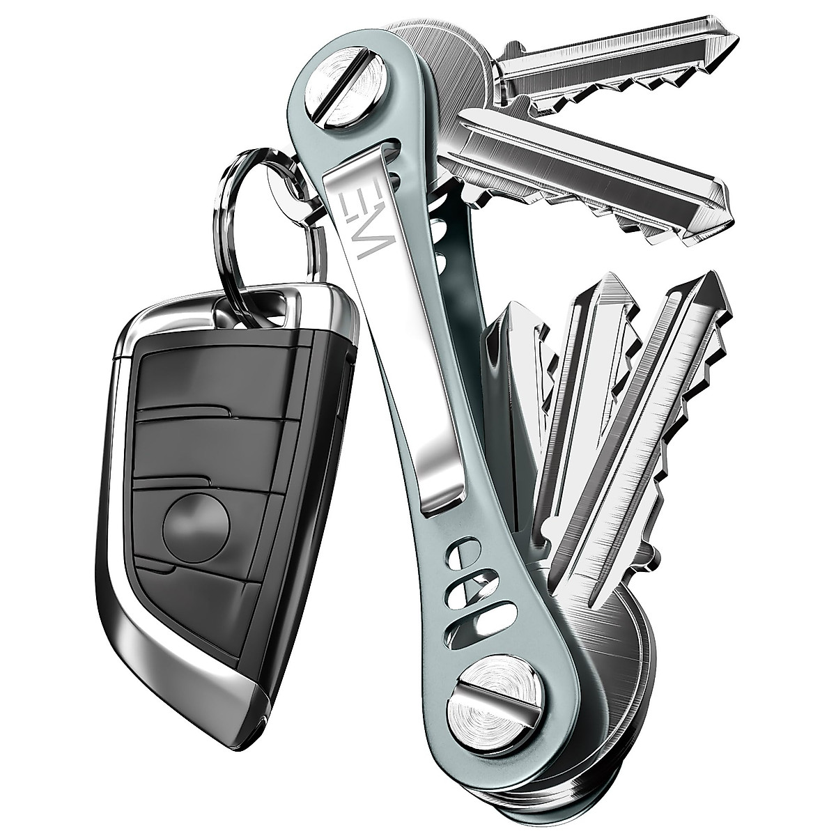 Compact Key Holder for Keychain for Up To 14 Keys - Aircraft Grade Aluminum Key Organizer Keychain, Minimalist Style Key Chain Pocket Clip Design Grey