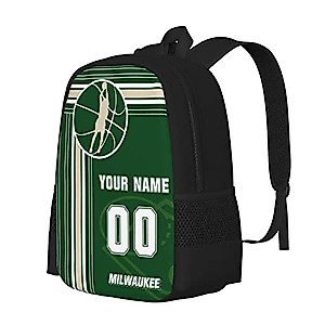 Milwaukee Custom Basketball Style Backpack With Personalized Name Number Teens Girls Boys School Bag Computer Backpacks 17 Inch Large Capacity.