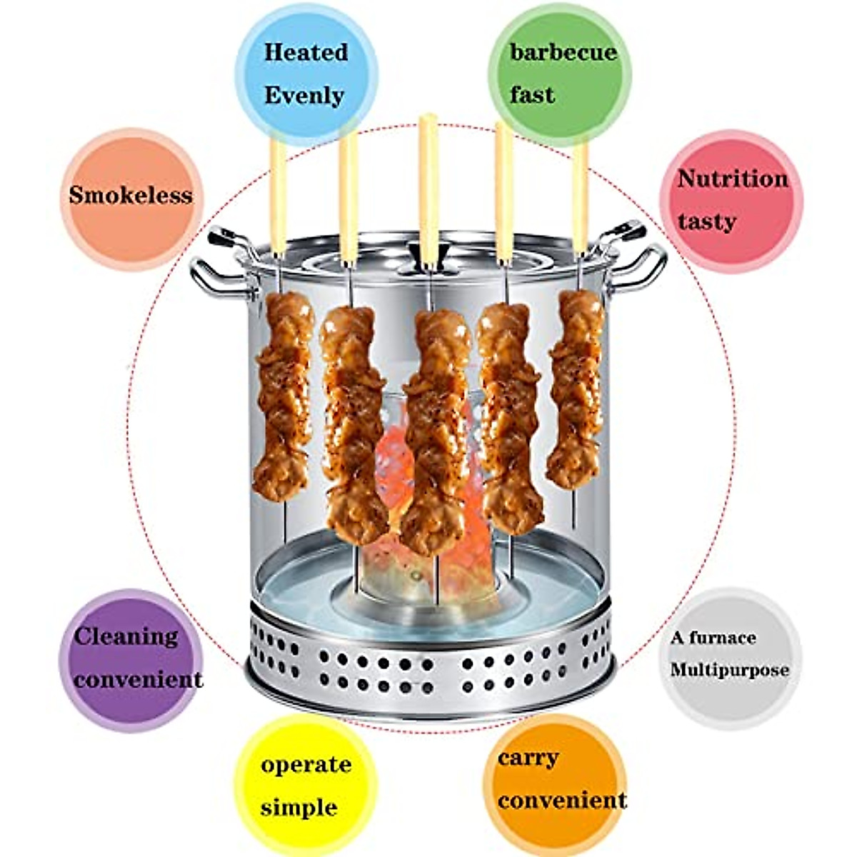 ZHAIHUA Charcoal Grill, Portable Contact Grill, 360-degree Heating Small Smokeless Outdoor Vertical Grill, Stainless Steel Hanging Grill, Multifunctional Oil-Charcoal Separation Cooking Tool., Silver