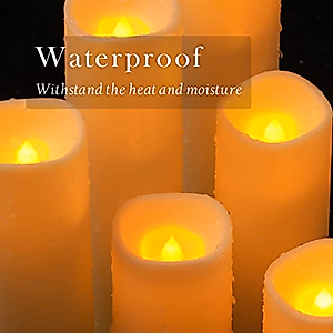 Amagic Flameless Candles Battery Operated Candles Flickering, Outdoor Waterproof LED Pillar Candles with Remote Control and Timer, D 2.2" x H 4" 5" 6" 7" 8" 9", Ivory, Plastic, Set of 9