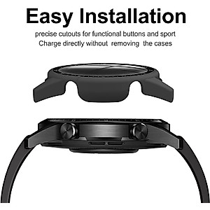 Acadeny [2-Pack] Case with Tempered Glass Screen Protector Compatible for Huawei Watch GT2 46mm, 9H Hardness 360° All-Round Protective Ultra Thin Protective PC Case Cover for - Black Black