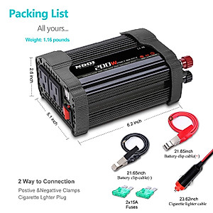 NDDI 200W Car Power Inverter 12V DC to 110V AC Converter with 3.1A Dual USB Quick Car Charger Adapter(Black)