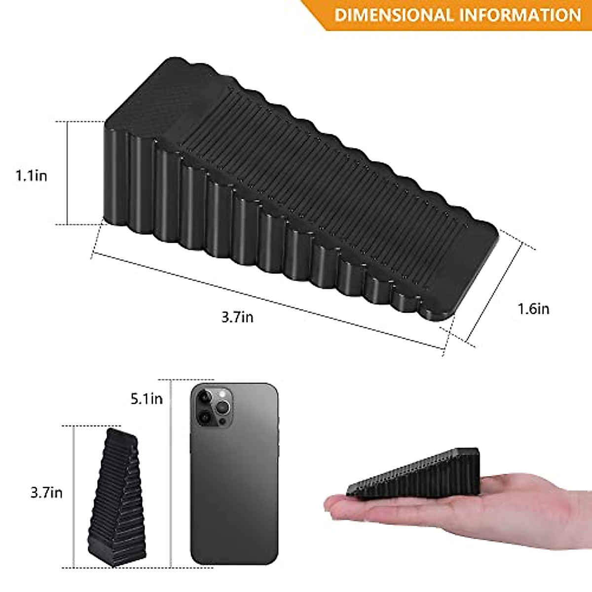 TAROSE Door Stoppers for Bottom of Door, Rubber Door Stops Wedge, Sturdy Stackable Doorstop Works on All Floor Surfaces Height up to 1 Inches - 2 Pack Black