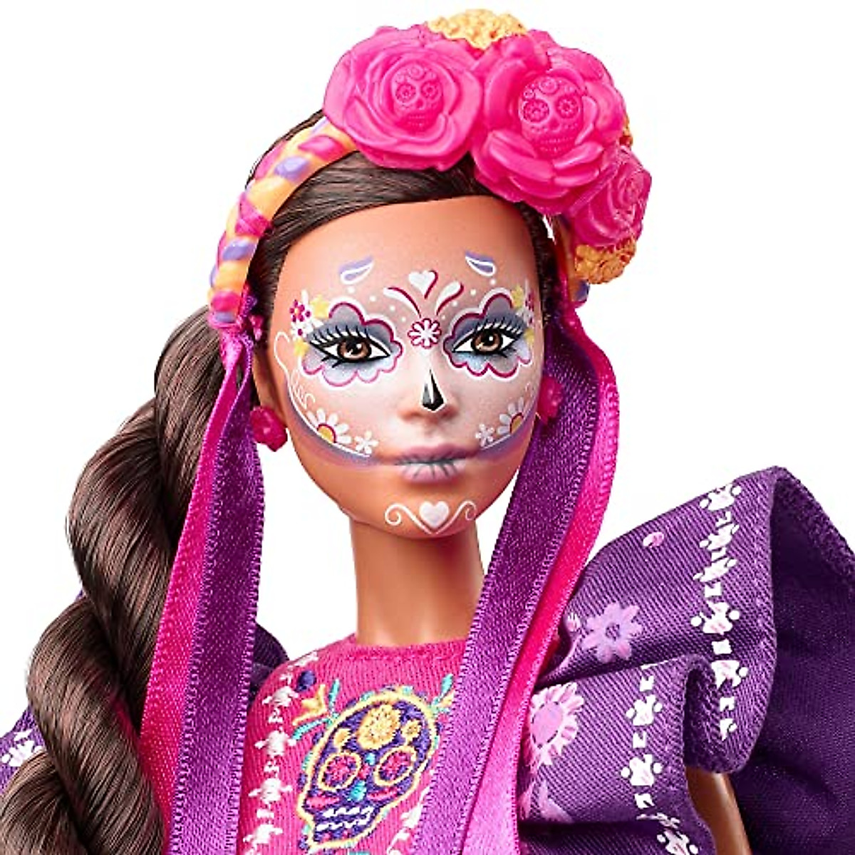 Barbie Signature Doll, 2022 Dia De Muertos Collectible, Traditional Ruffled Dress with Flower Crown & Calavera Face Paint