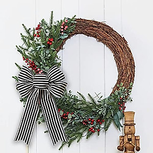 Cintago 6pcs Black and White Striped Bows for Wreath,8x12.5 Inches,Ticking Christmas Bows,Gift Bows,Holiday Bows for Craft