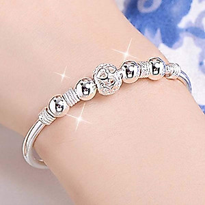 BONYOUN smallwoodi Bangle Bracelet, Hollow Bead Charm Bracelet Bangle Fashion Women Adjustable Party Women's 925 Sterling Similar Silver beads Jewelry for Men for Women Silver