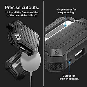Spigen Tough Armor (Mag Fit) Designed for AirPods Pro 2nd Generation Case (USB-C/Lightening Cable) MagSafe Compatible Cover with Keychain (Magnets Embedded) - Black