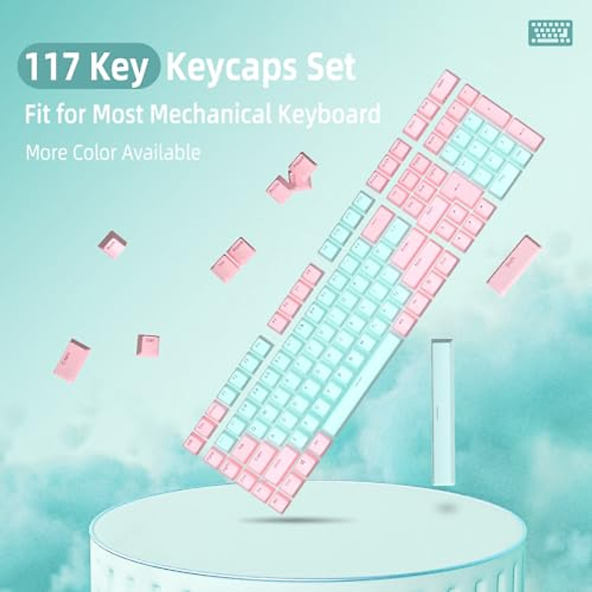 117 Key Custom PBT Keycap Set Double Shot OEM Profile for 61/68/87/98/100/104Key Compact 60% and Full Size GMMK Cherry MX Gateron Kailh Cross Type Switch US Layout Mechanical Keyboard DIY(Pink Blue)