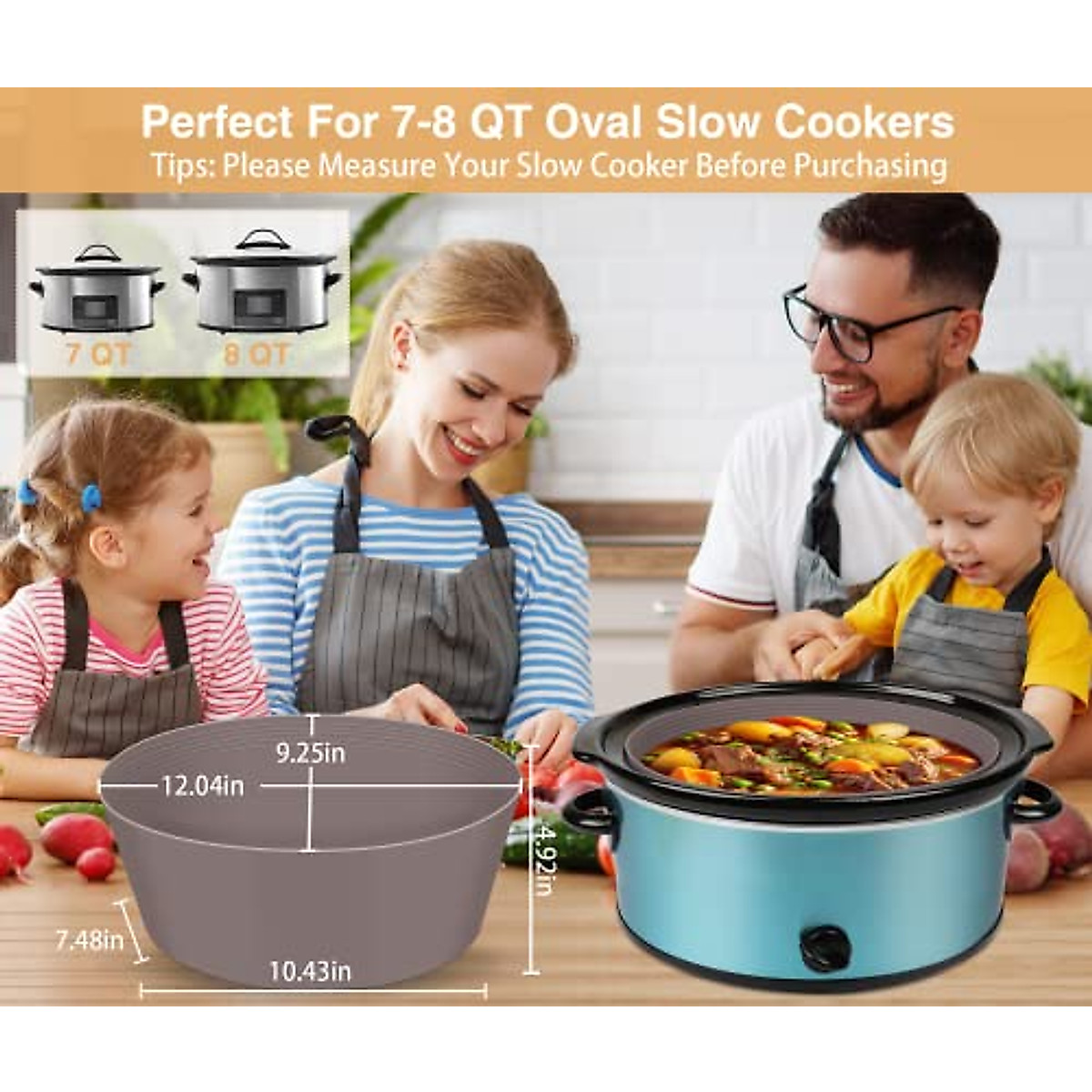 Silicone Slow Cooker Liners Fit 7-8 QT Oval Slow Cooker Crock Pot, Food Grade Silicone Crock Pot Liners Reusable & Leakproof Dishwasher Safe Crockpot Liner