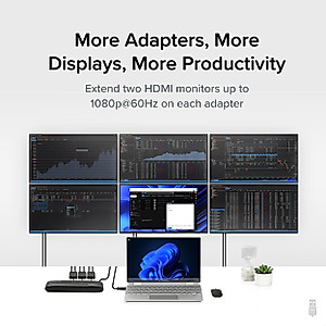 Plugable Dual Monitor Adapter for M1/M2/M3/M4 macOS Systems, Windows, ChromeOS. Broad Compatibility - Thunderbolt, USB-C, USB 3.0 to HDMI Adapter for Dual Monitors 1920x1080 @60Hz, SMI Driver Required