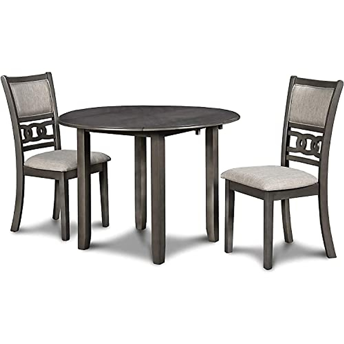 New Classic Furniture Gia Drop Leaf Dining Table with Two Chairs, 42-Inch, Gray