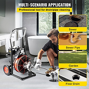 Mophorn 100 Ft x 1/2Inch Drain Cleaner Machine, Red