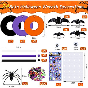 26 Sets Halloween Crafts Foam Wreath Craft Kits DIY Halloween Wreath with Self-Adhesive Pumpkin Ghost Bats Shape Craft Stickers Fall Thanksgiving Halloween Seasonal Sign Decoration