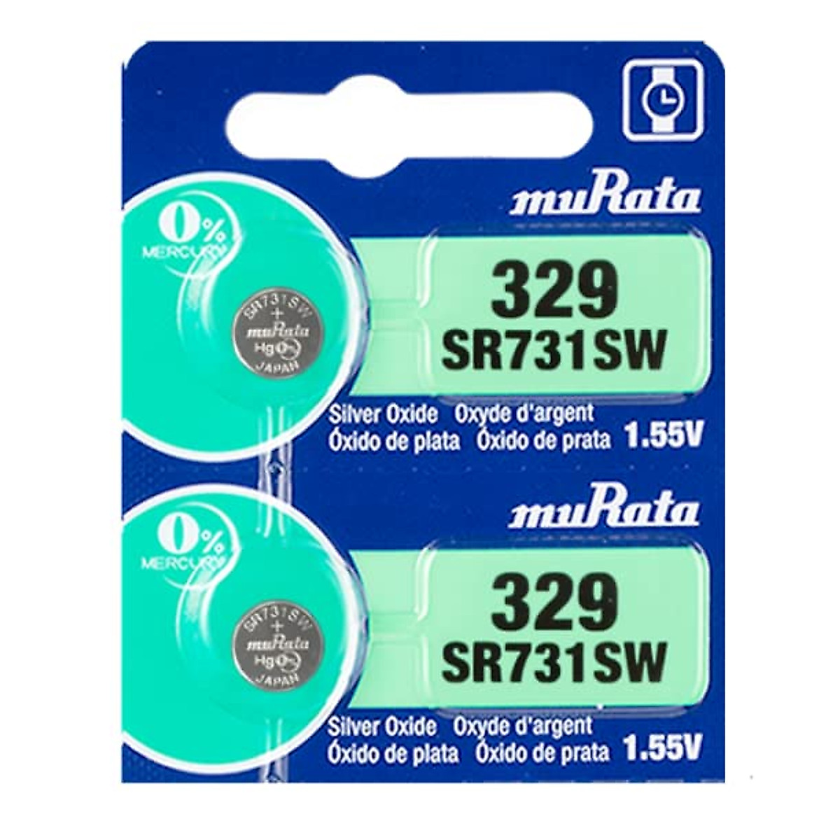 Murata 329 SR731SW Battery 1.55V Silver Oxide Watch Button Cell - Replaces Sony 329 (2 Batteries)