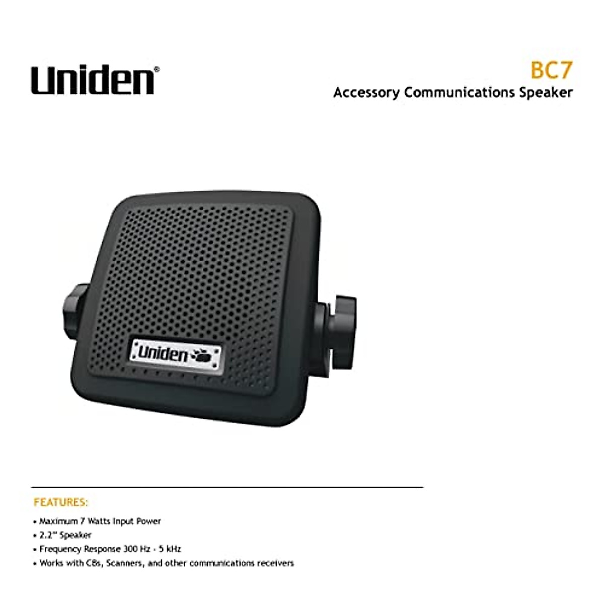 Uniden (BC7) Bearcat 7-Watt External Communications Speaker. Durable Rugged Design, Perfect for Amplifying Uniden Scanners, CB Radios, and Other Communications Receivers.