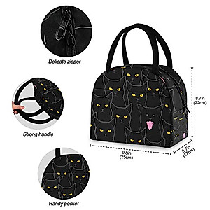 Cat Lunch Bag for Women Cute Reusable Tote Bag Cooler Black Insulated Lunch Box for School Office Picnic Kids Adults Children